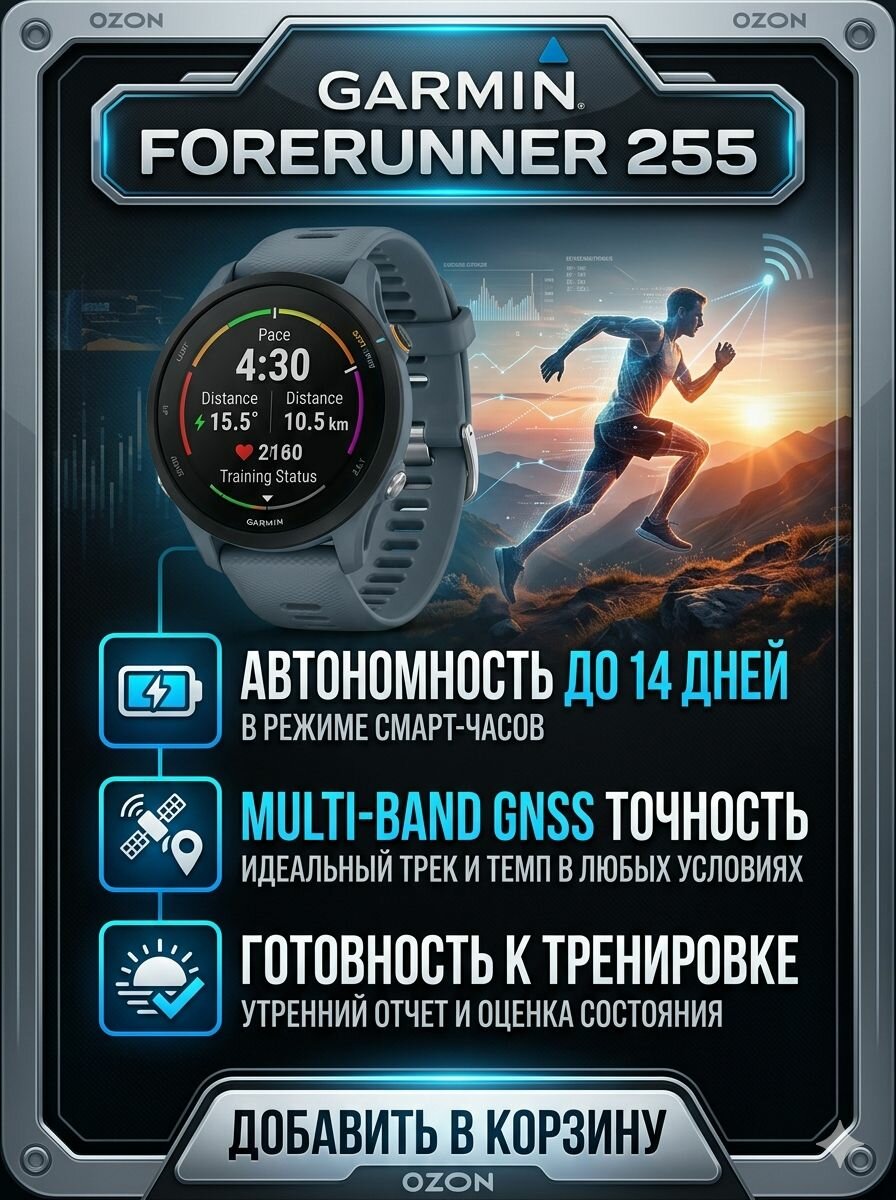 Смарт часы Garmin Forerunner 255, с темно-серым ремешком (010-02641-10)