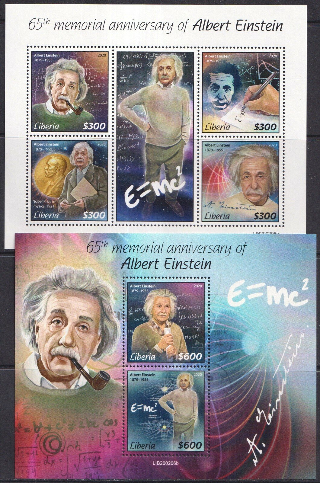 Марки 2020 год Либерия Альберт Эйнштейн Наука Космос E=MC2 #6289-6292+Бл806 MNH