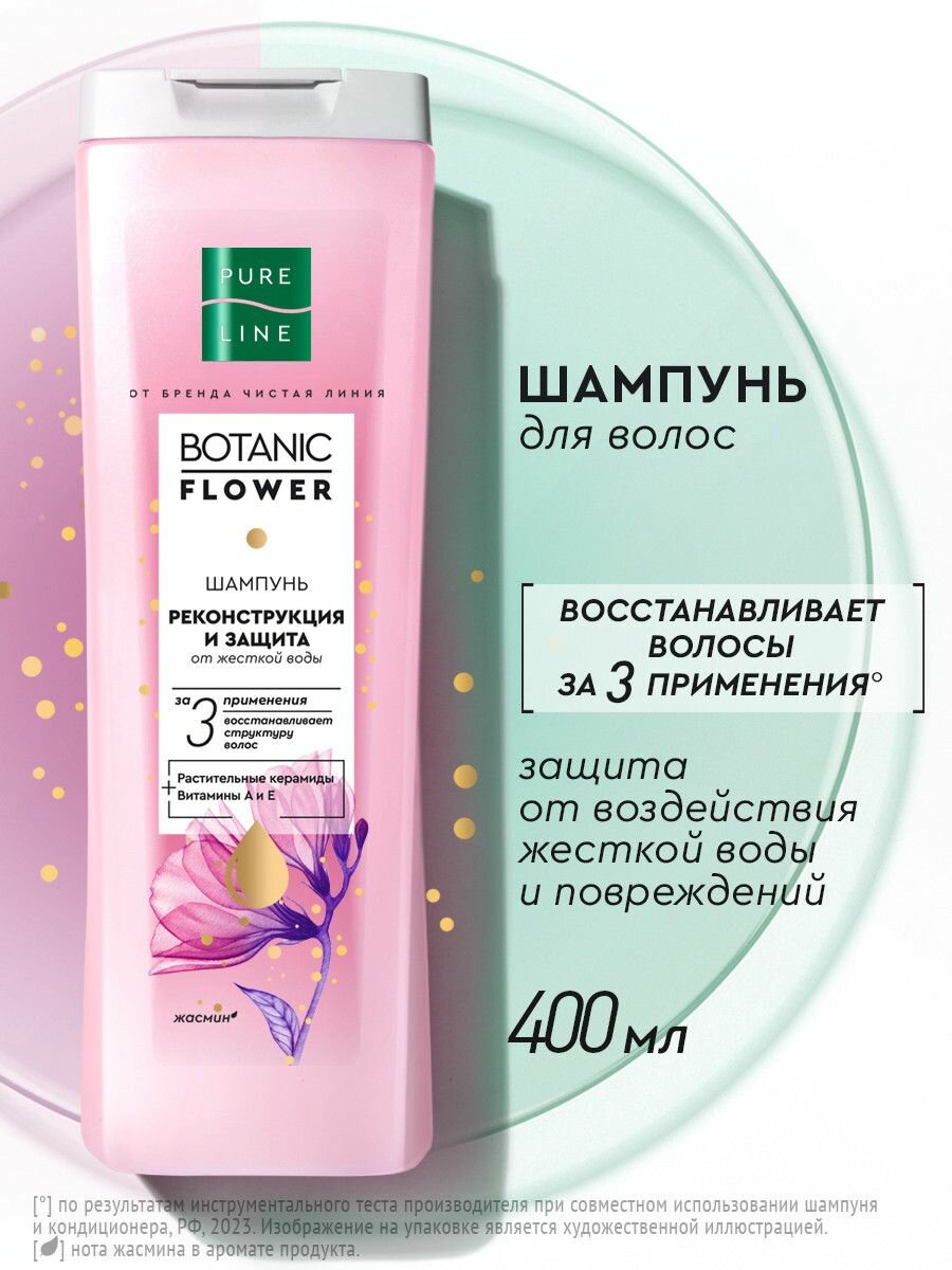 Шампунь для волос женский Pure Line восстанавливающий с керамидами и витаминами от бренда Чистая Линия 400 мл
