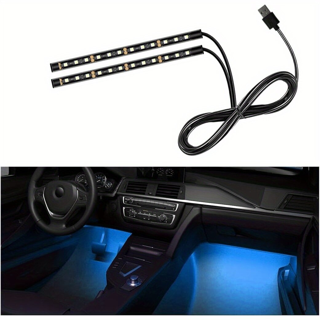 Светодиодная лента для автомобиля, 24 LED, с USB-портом, подсветка салона, ледяной синий