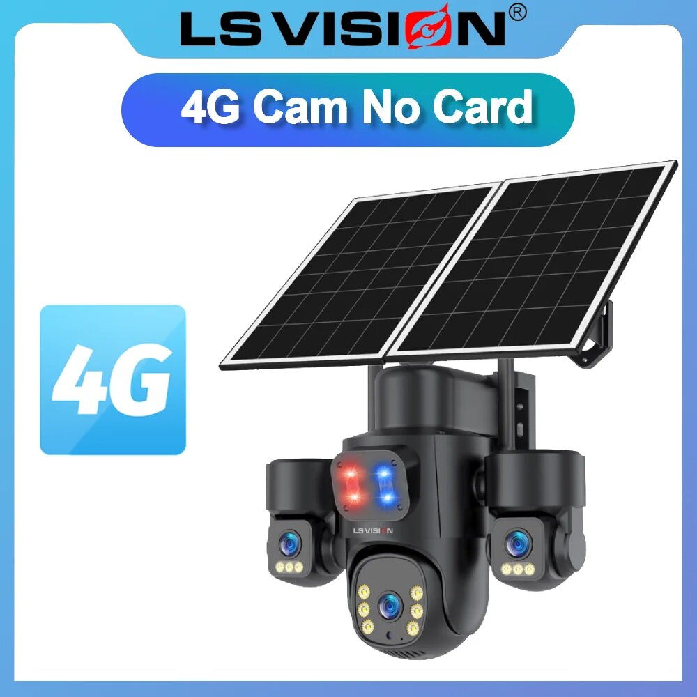 LS VISION Камера PTZ с круглосуточной записью 4G на солнечном энергоснабжении AOV 12X зум 15MP с 3 экранами наружные камеры безопасности с автоматическим трекингом и батарейным электроснабжением CCTV