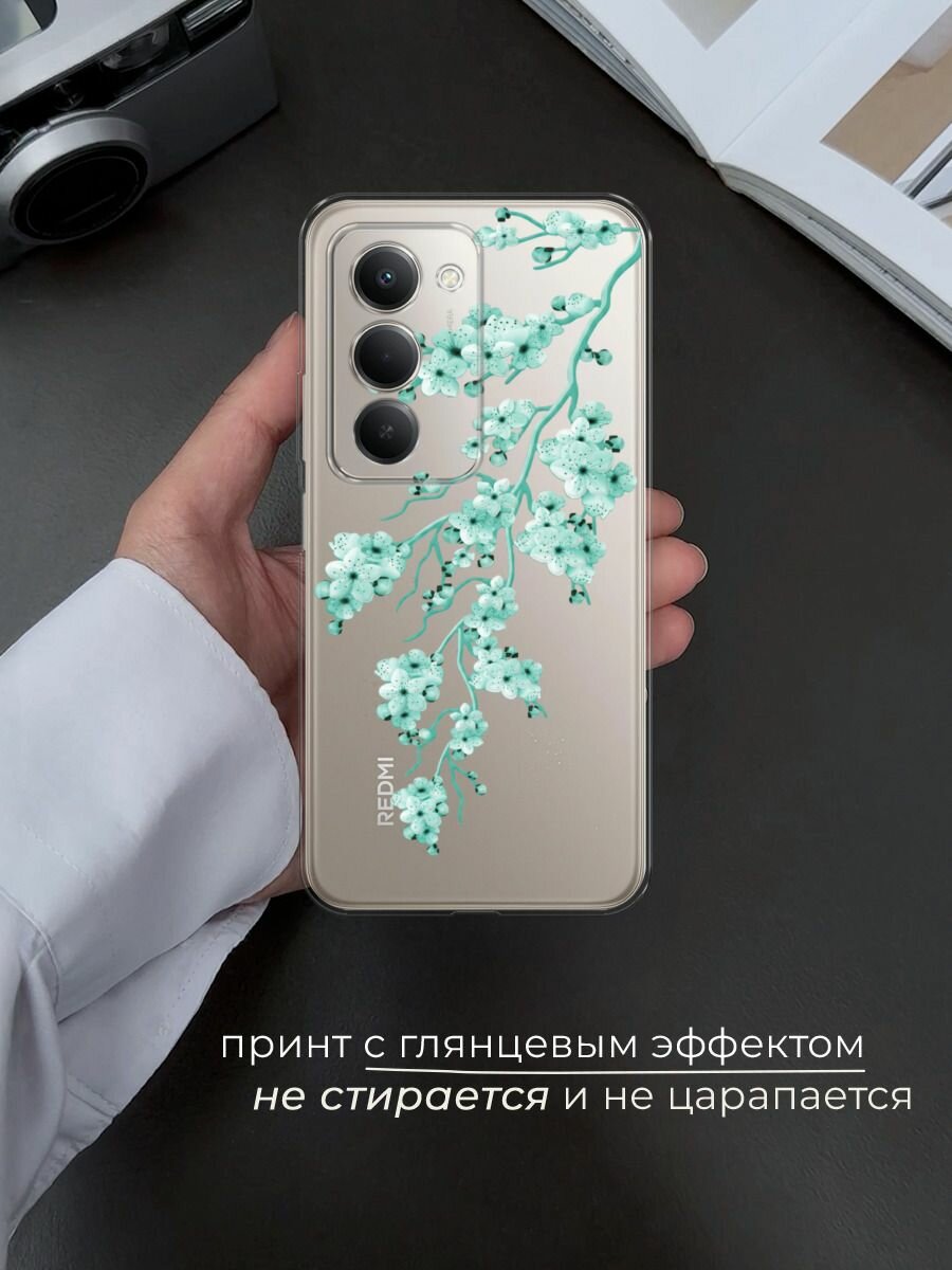 Силиконовый чехол на Xiaomi Redmi 15 / Сяоми Редми 15 с принтом Бирюзовая веточка сакуры — фото 1