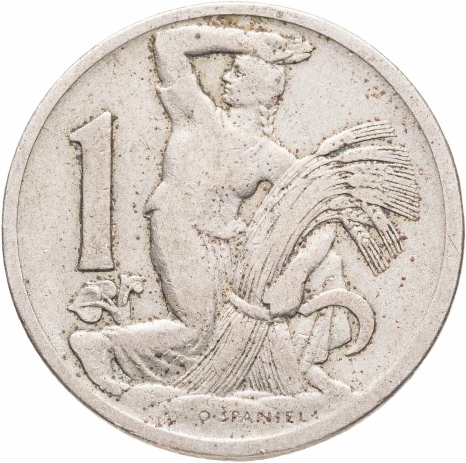 Чехословакия 1 крона 1923, Мельхиор медь-никель, в сохранности F-VF