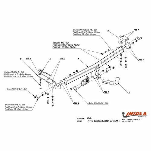 Фаркоп TOYOTA (COROLLA Verso (E12)) IMIOLA t021