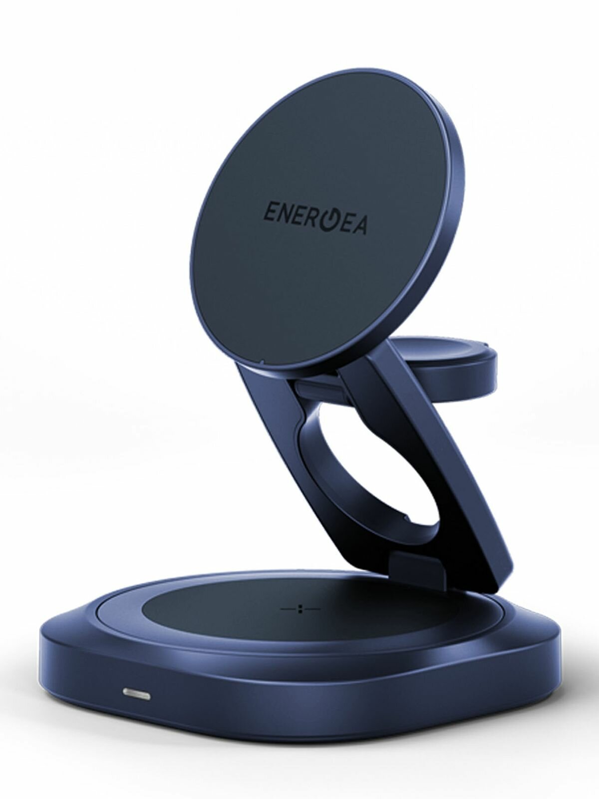 Беспроводная складная зарядная док-станция EnergEA Bazic GoMag GYRO 3-in-1, 25W Qi2.2 для быстрой Magsafe зарядки iPhone, Apple Watch, AirPods, в комплекте кабель USB-C 100 см, синяя