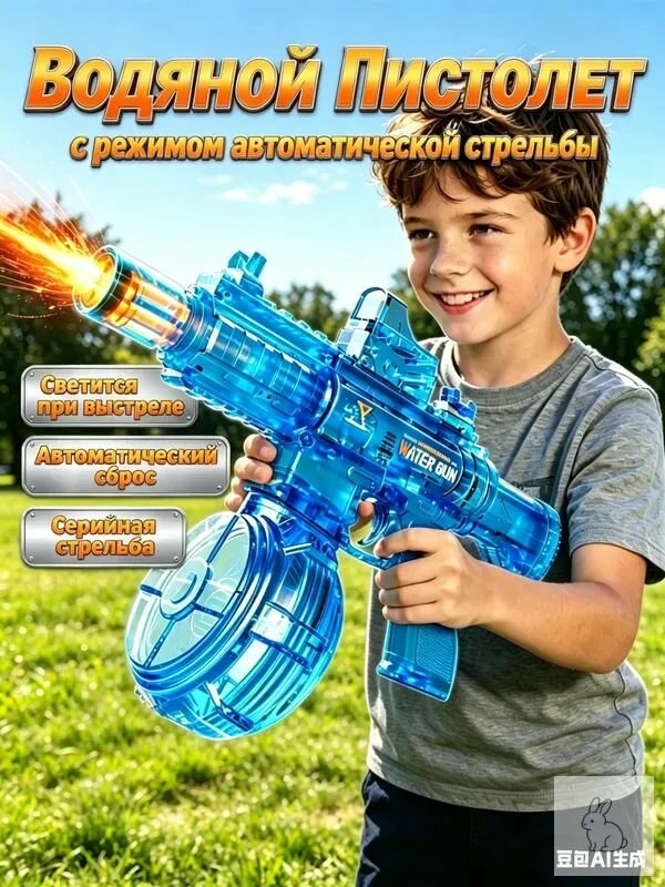Электрический ультразвуковой водяной пистолет, автоматическое управление, от батареи, дальность действия до 10 метров, резервуар для воды 500 мл, синий.
