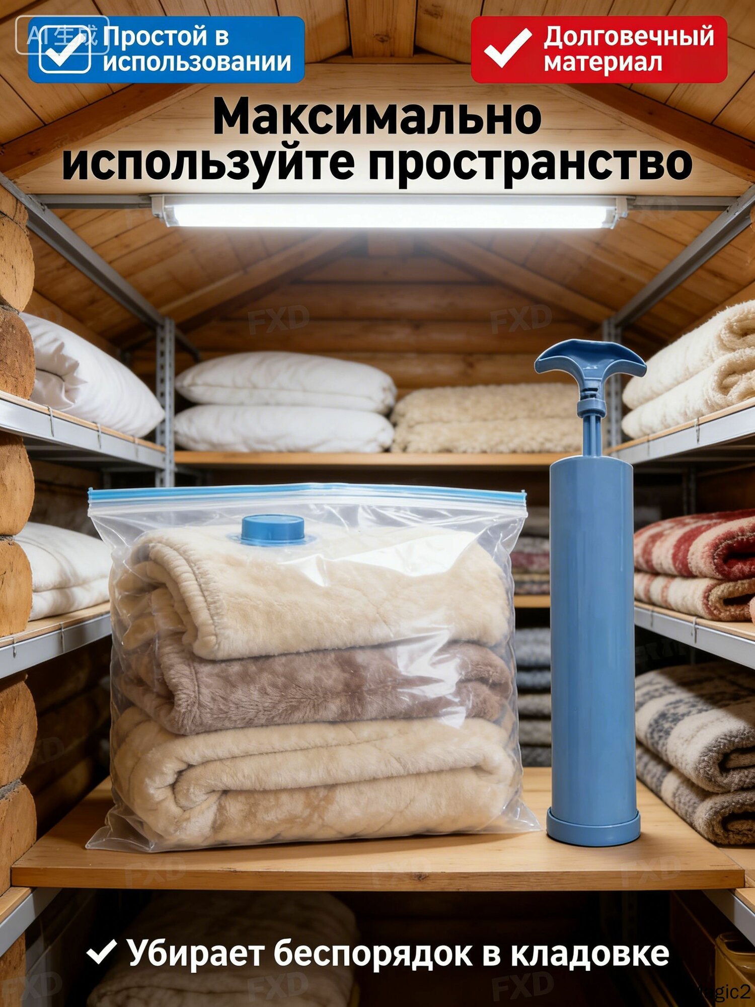 Вакуумные пакеты для одежды 5 шт с насосом 30х40 см, компактный набор для чемодана и путешествий. Органайзер для хранения детских вещей и белья, герметичные и водонепроницаемые пакеты.