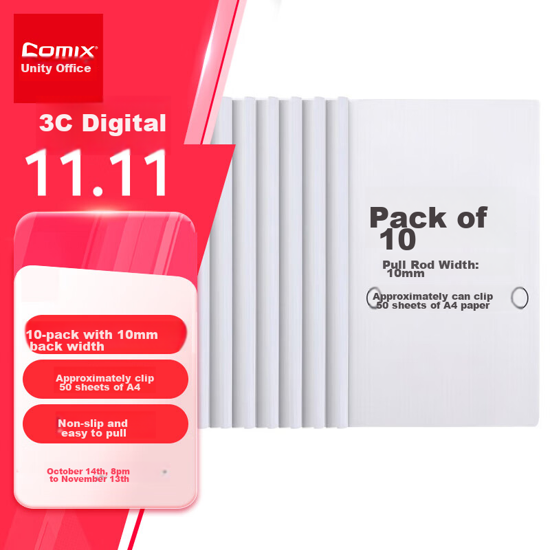 [Super Popular] Comix 10-Pack Slide Bar File Folders, Transparent Pull Rod File Folders, Office Stationery EA8510