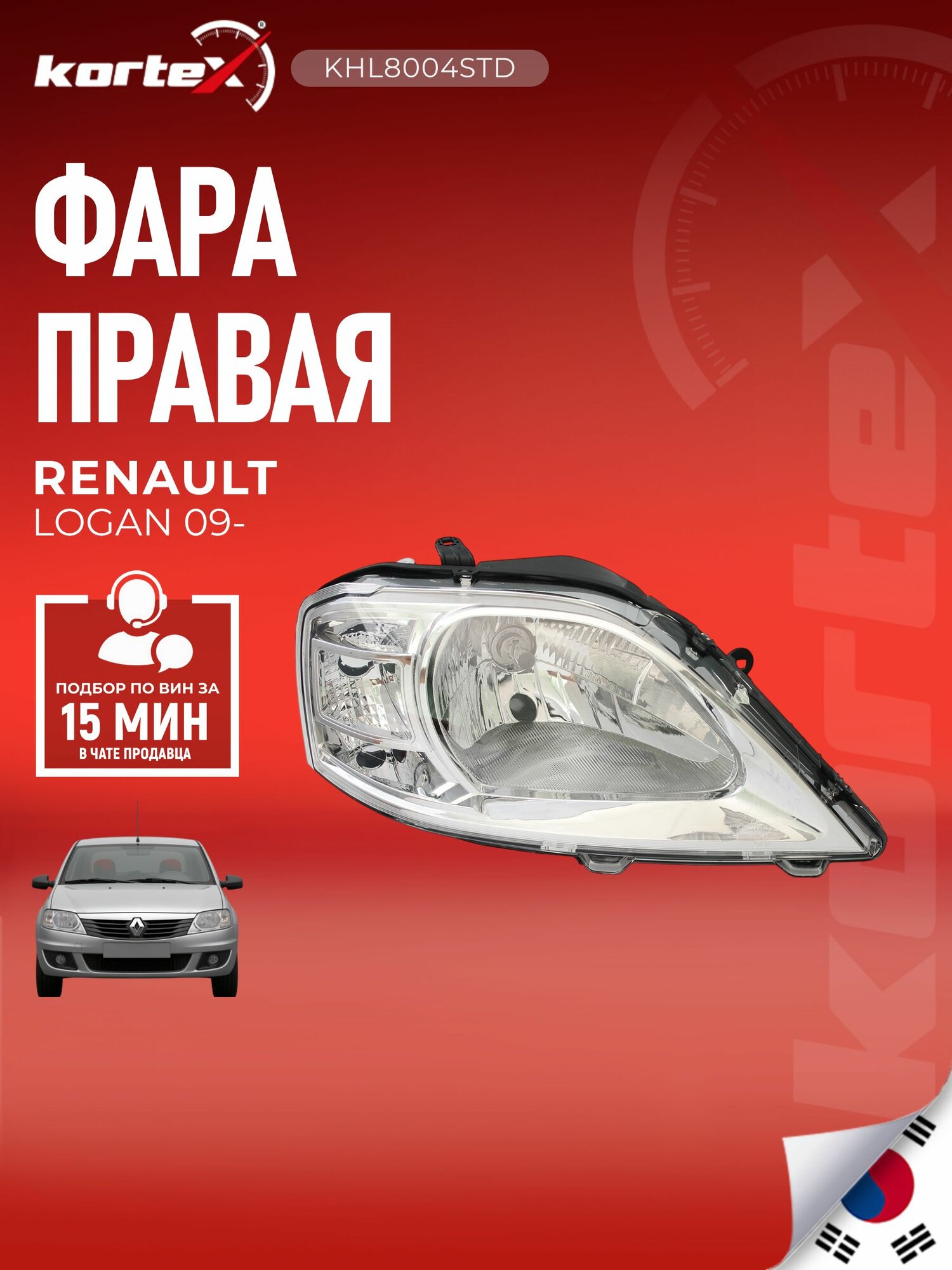 Фара правая под корректор для Renault Logan 1е поколение. Рестайлинг (фаза 2) 2009-2012 VAZ Lada Largus 2012 - 2021