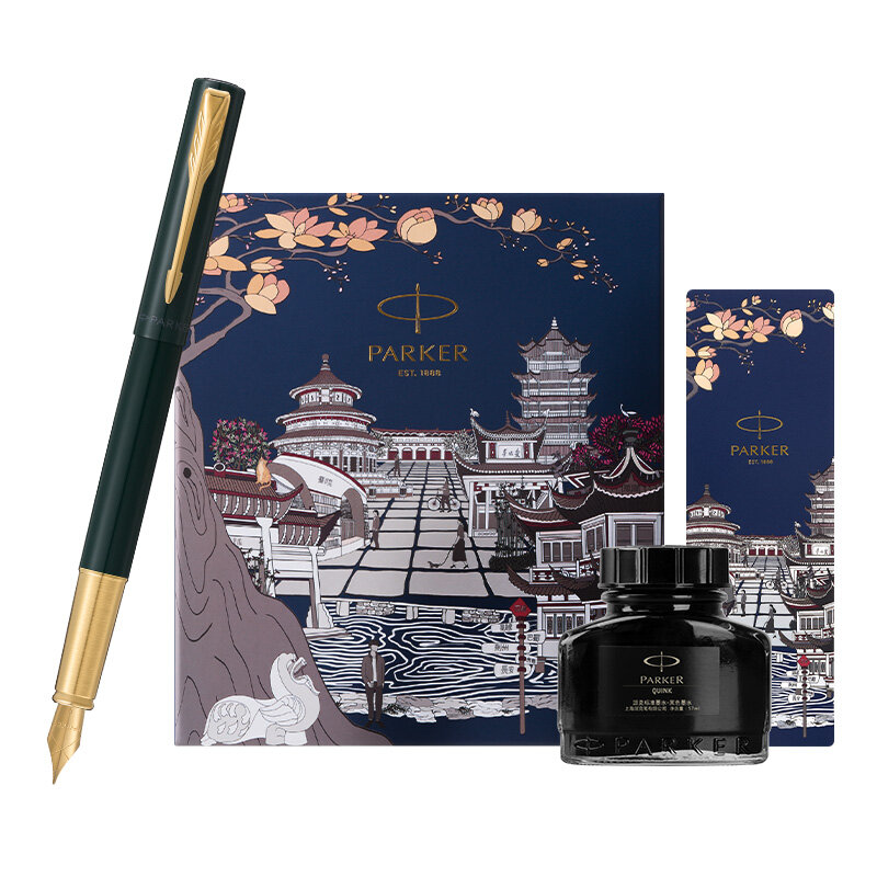 Ручка унисекс Parker Wycombe Abbey XL Wild Green Gold Ink Pen + City Walk Fountain Pen Gift Box, F Перо