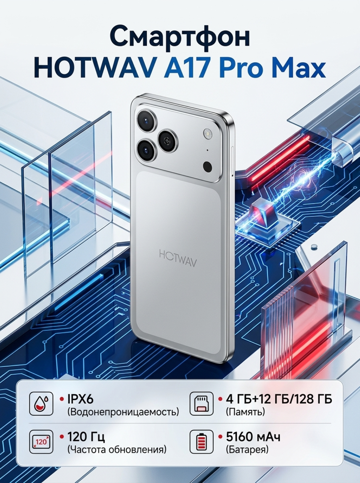 Смартфон HOTWAV A17 Pro Max 128 ГБ андроид, игровой с мощной батареей 5160 мАч