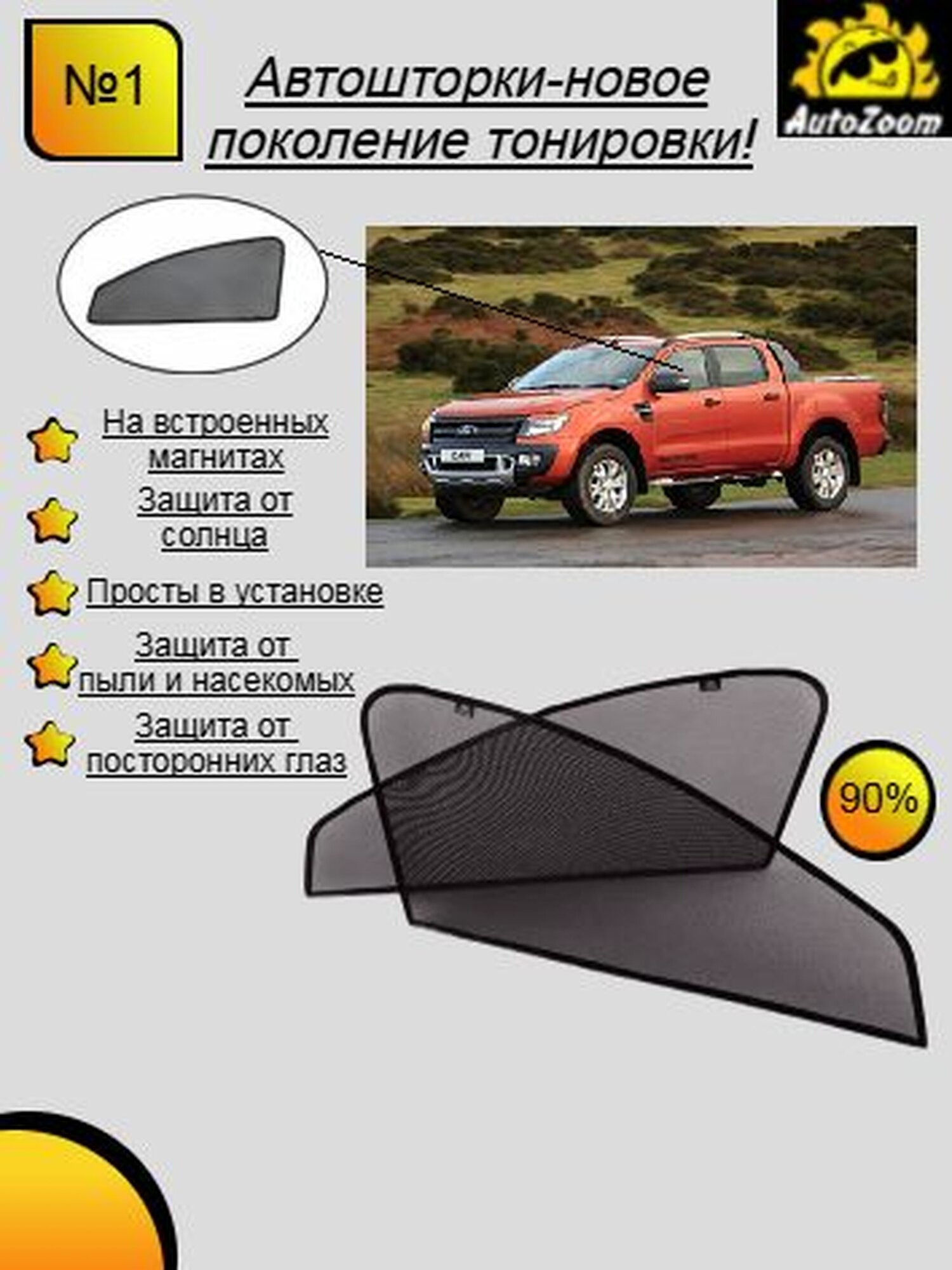 Автошторки магнитные для Ford Ranger 3 поколение (2011-2015г. в.) (Т6) пикап , на передние двери 2 шт