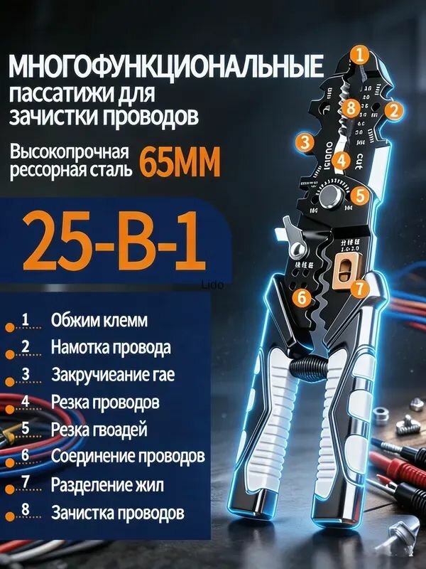 Многофункциональные плоскогубцы 25 функций для электромонтажа и ремонта