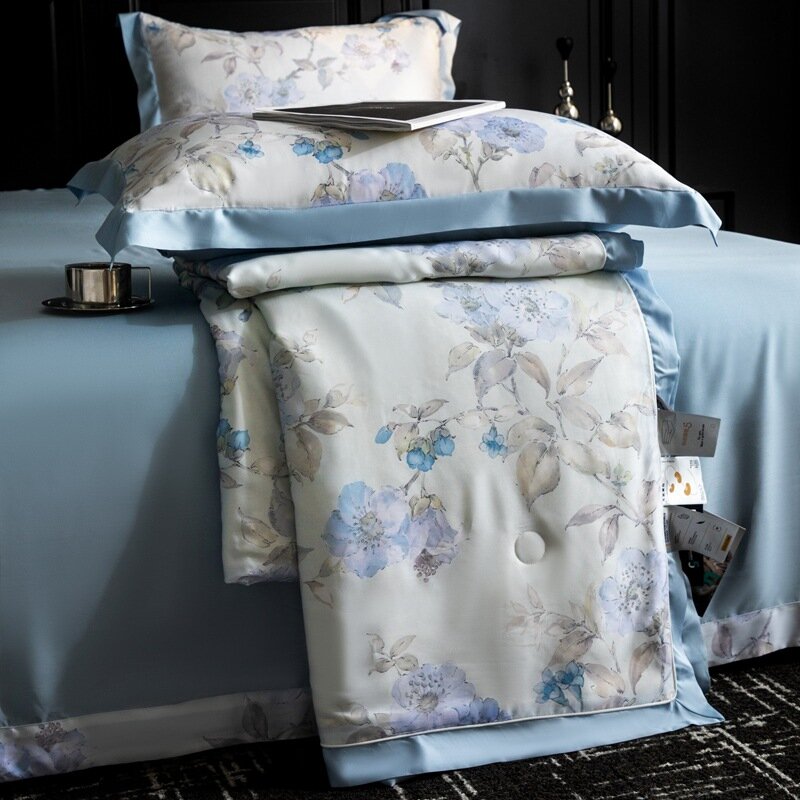 Синее туманное Blue Haze из тенсела, летнее одеяло 200x230 см, легкая ткань