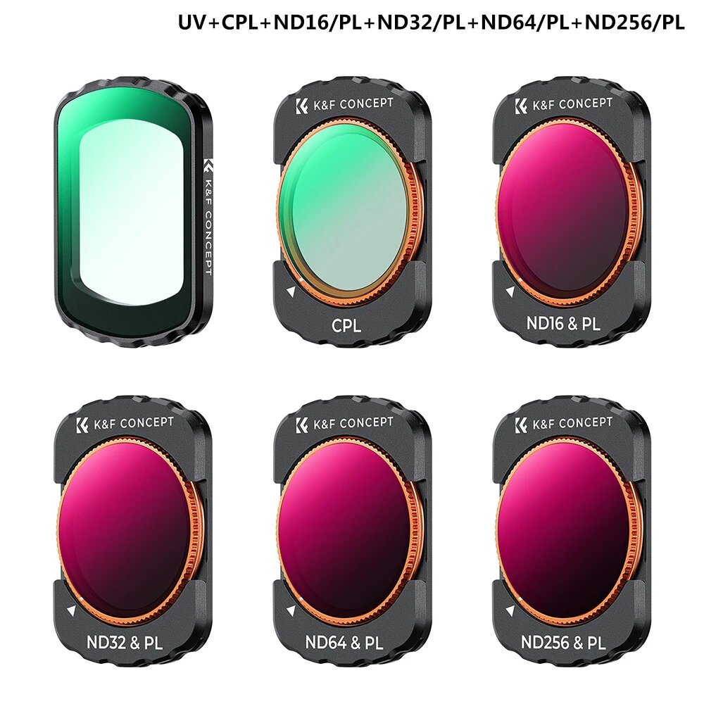 K&F Concept набор фильтров UV, CPL, ND16/PL, ND32/PL, ND64/PL, ND256/PL
