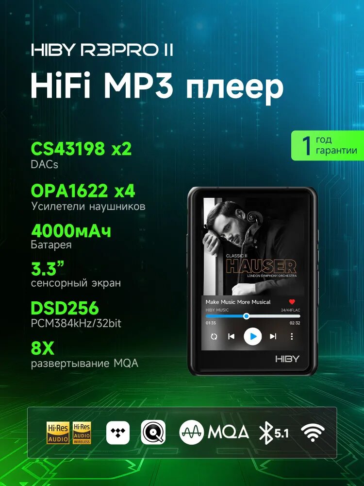 HiBy Music MP3-плеер без диска, черный