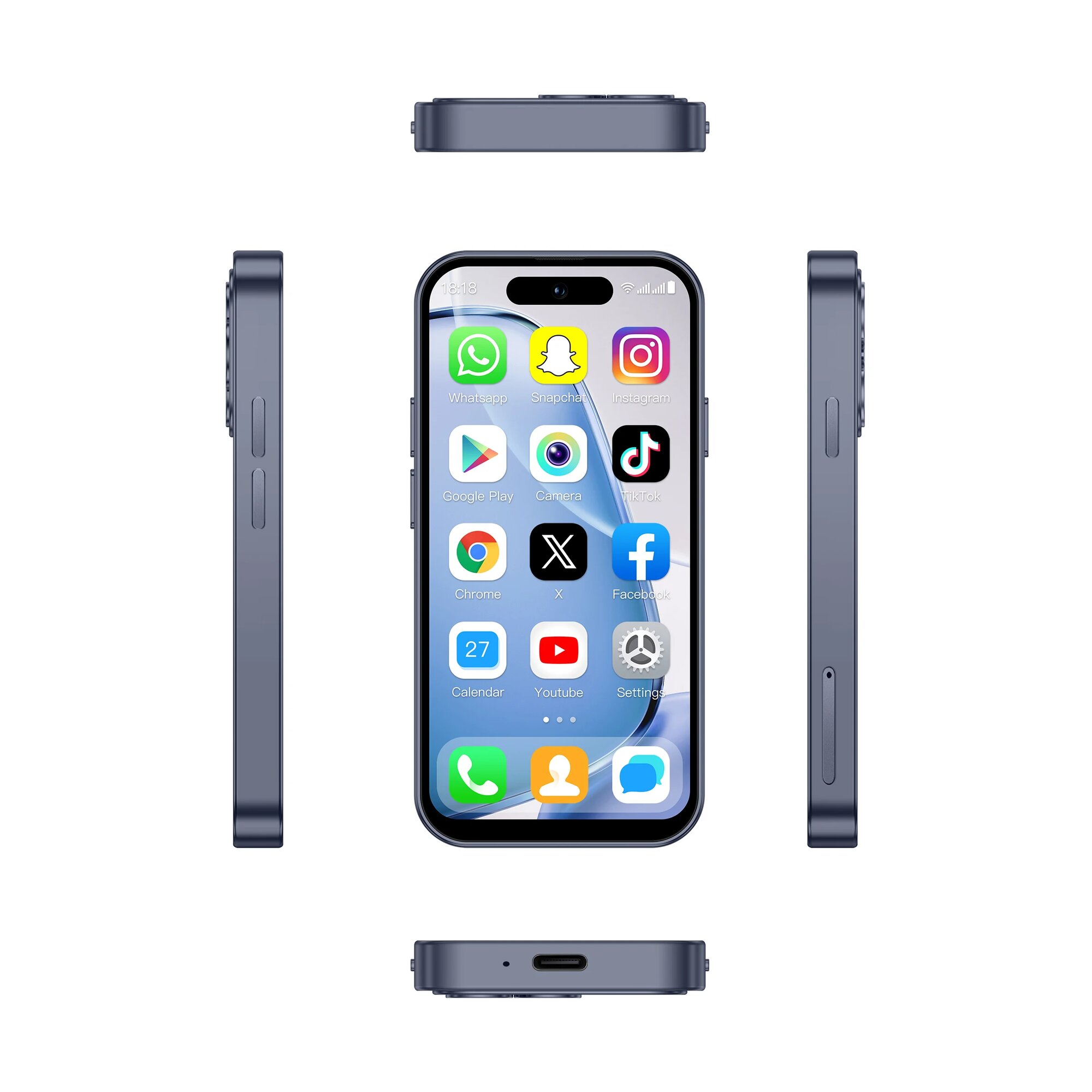 Смартфон ONEMYTH A18 Pro Mini: 3,88-дюймовый Полноэкранный Серый, Standard Version, Голубой, Blue