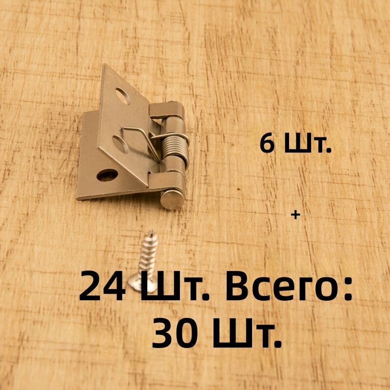 Пружинные петли для дверей шкафа самозакрывающиеся, 6 шт. + саморезы 2,5x10 мм серебристые 24 шт, всего 30 деталей