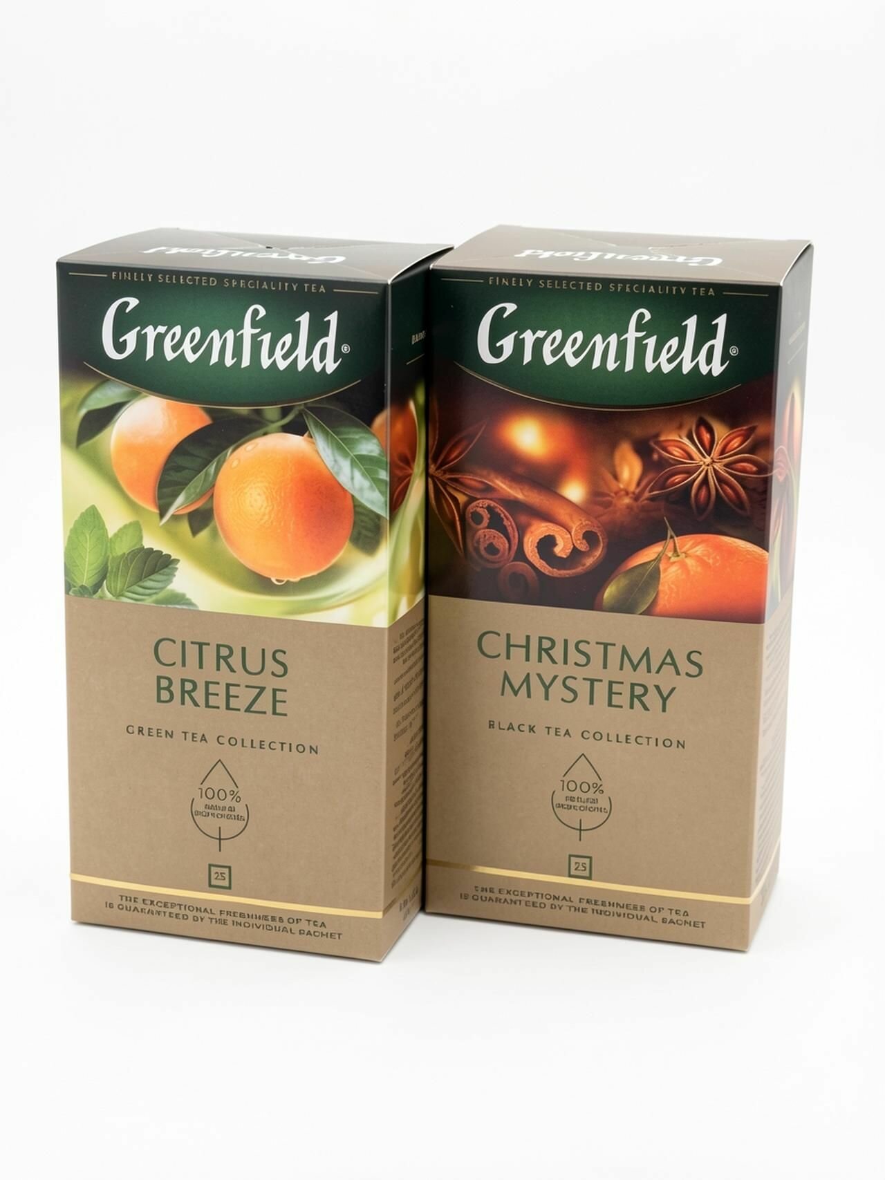 Набор чая Greenfield 2 х 25 пакетиков: Citrus Breeze (зеленый) + Christmas Mystery (черный)