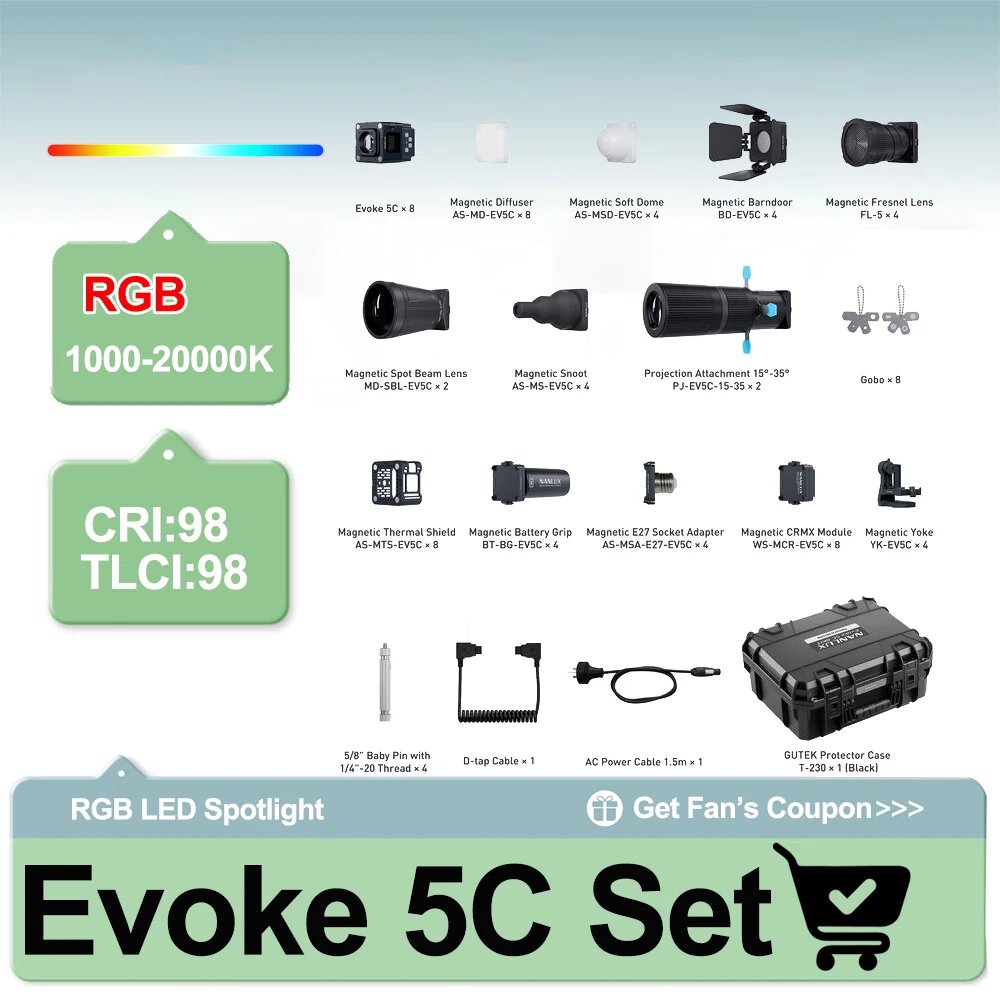 Nanlite Evoke 5C RGB Прожектор для фото и видео EVOKE 5C SET