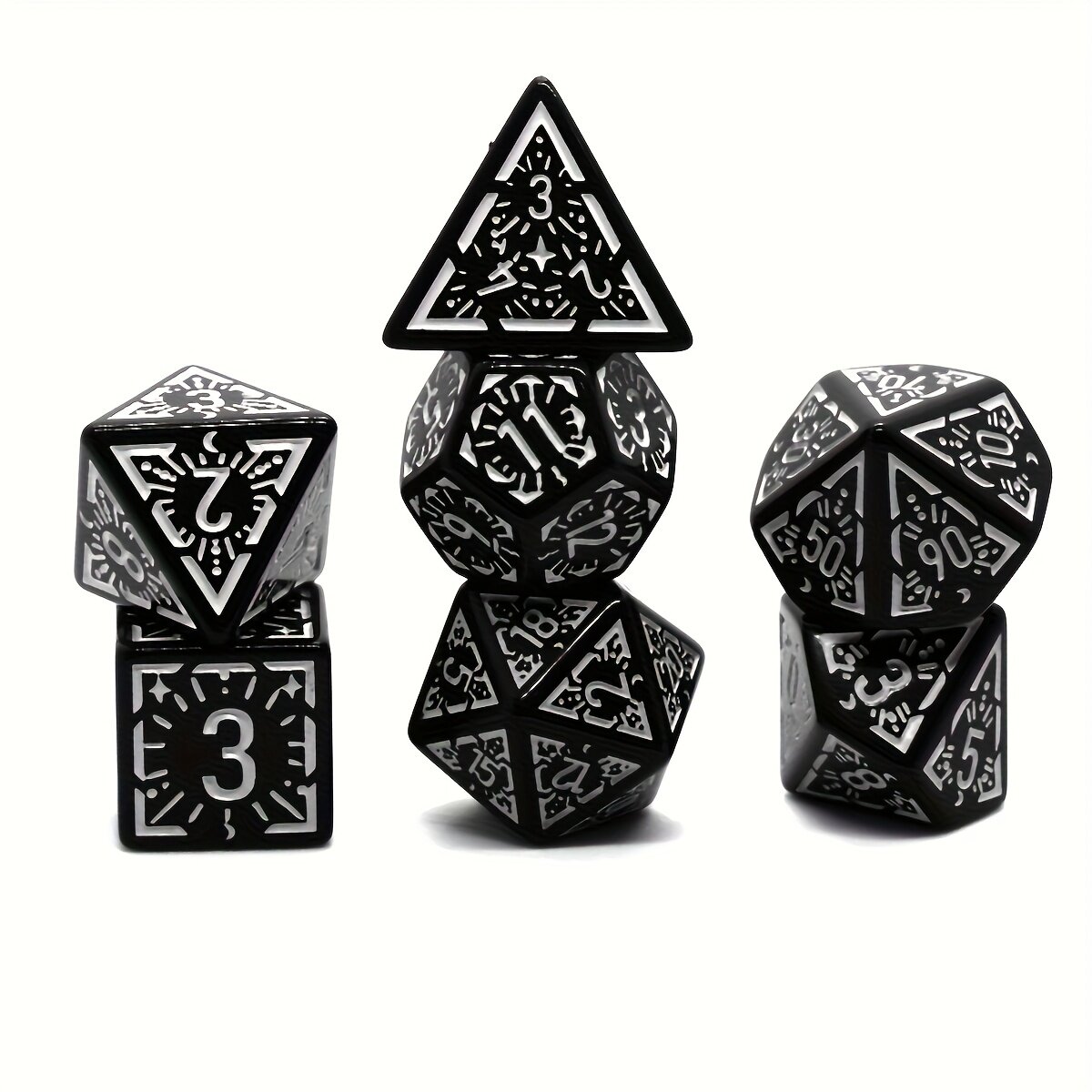 Набор игральных костей с рунами для настольных игр, белый