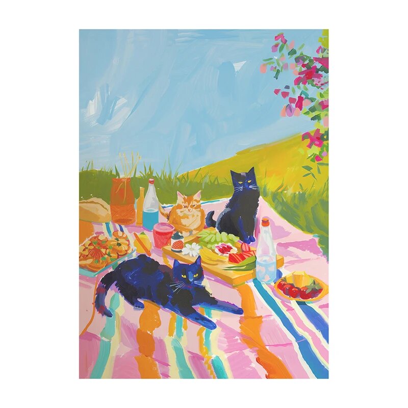 Maximalist Bathroom Decor Poster Trendy Cat Canvas Painting Dopamine Print Kitsch Aesthetic Wall Art Pictures for Home Decor
