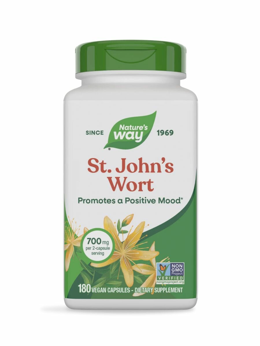 Nature's Way, St. John's Wort, Зверобой 350 мг, Антиоксидант для нервной системы, антистресс, 180 веганских капсул