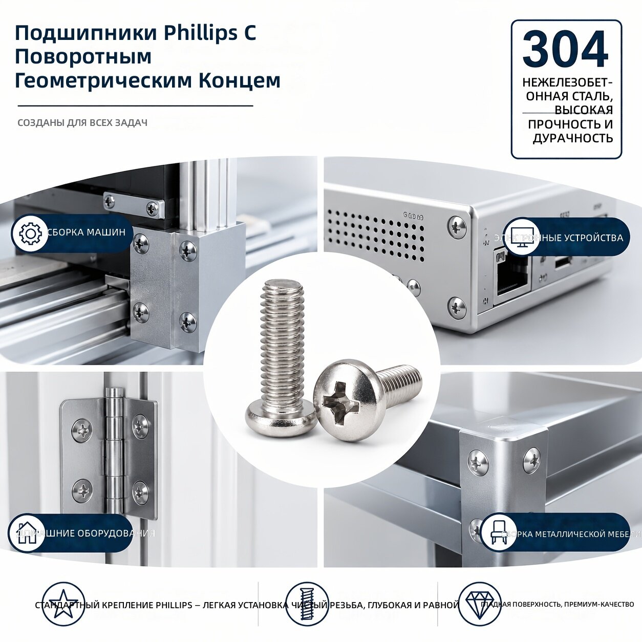Винт M3x20mm с крестообразным шлицем, из нержавеющей стали 304, 20 шт.