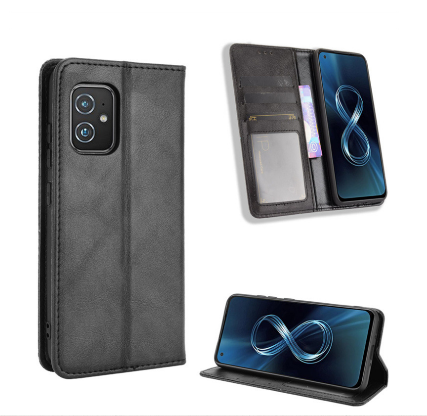 Чехол-книжка MyPads из импортной кожи с мульти-подставкой и визитницей для Asus Zenfone 8 ZS590KS черный