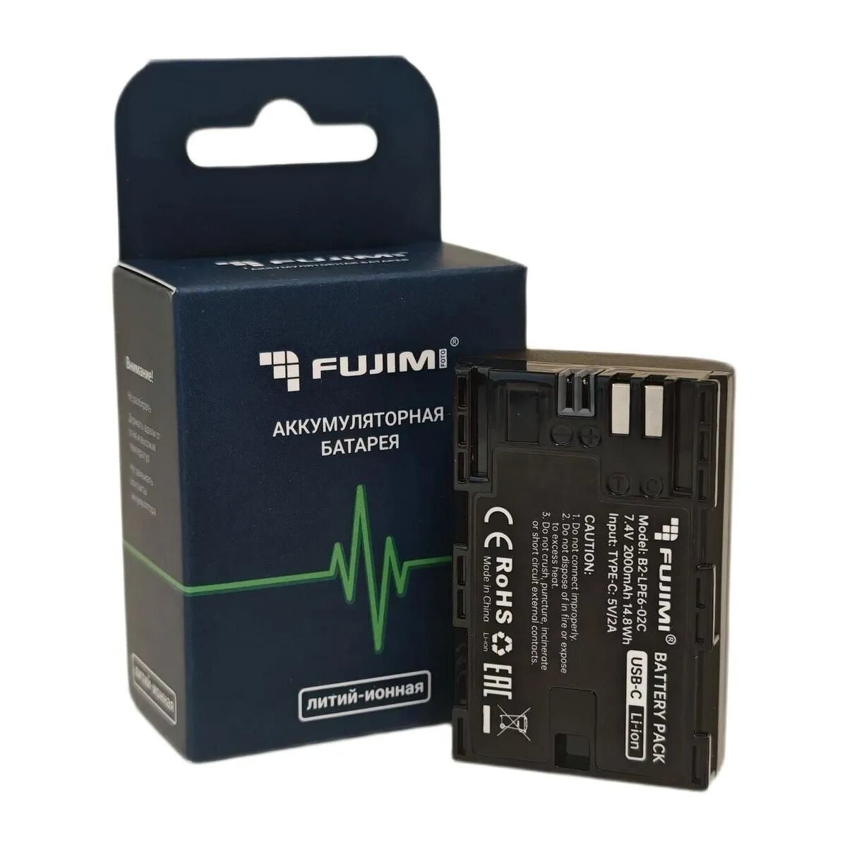 Аккумулятор Fujimi LP-E6 (2000 mAh) с Type-C для Canon R7; R6 Mark II; R5; 5D Mark IV