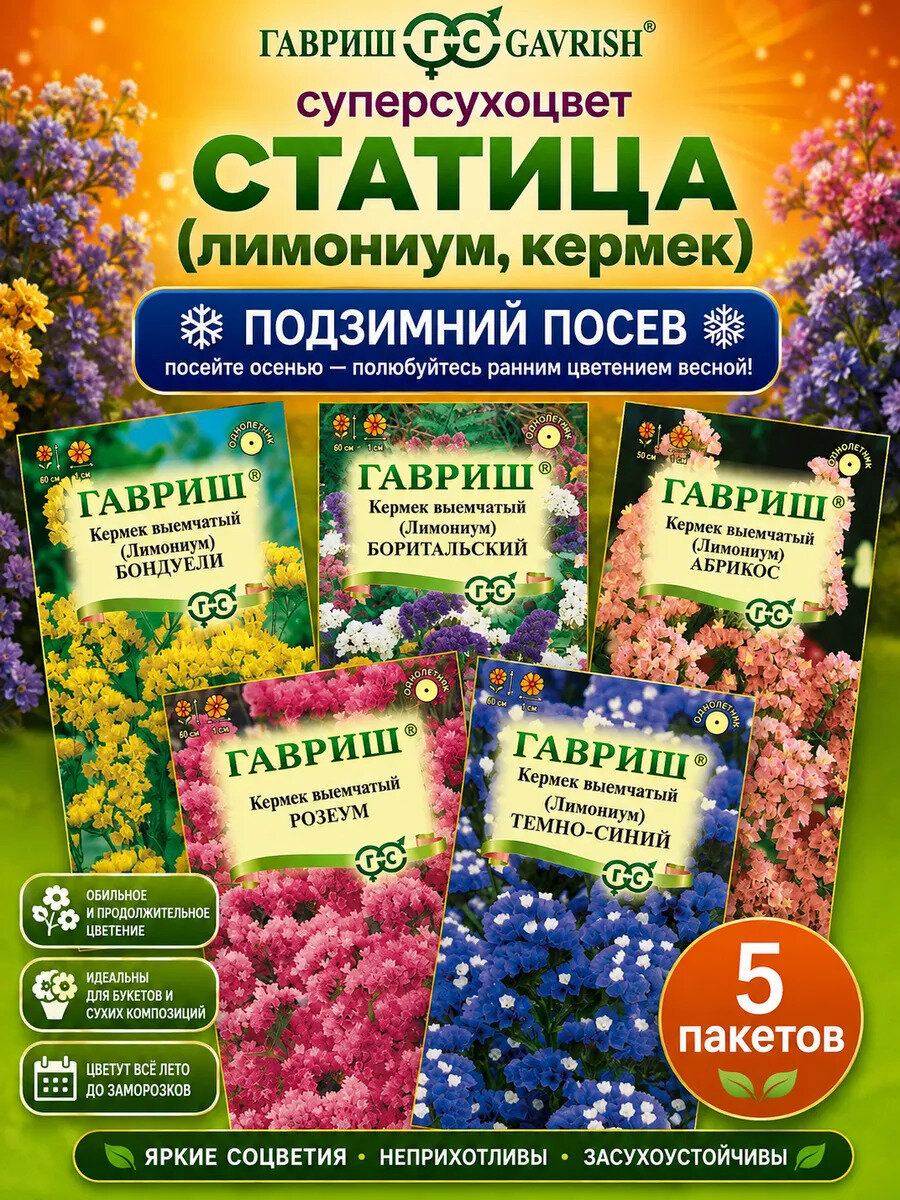 Статица семена кермек лимониум набор 5 пакетов