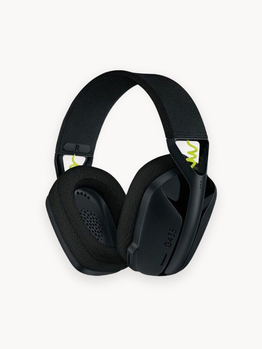 Гарнитура игровая Logitech G435, для компьютера и игровых консолей, накладные, Bluetooth/радио, черный / желтый [981-001053]