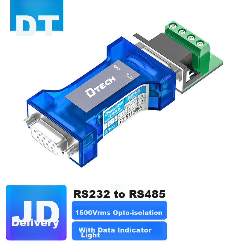 DTECH пассивный преобразователь RS232 в RS485 с оптической изоляцией промышленного класса 9-контактный двухсторонний