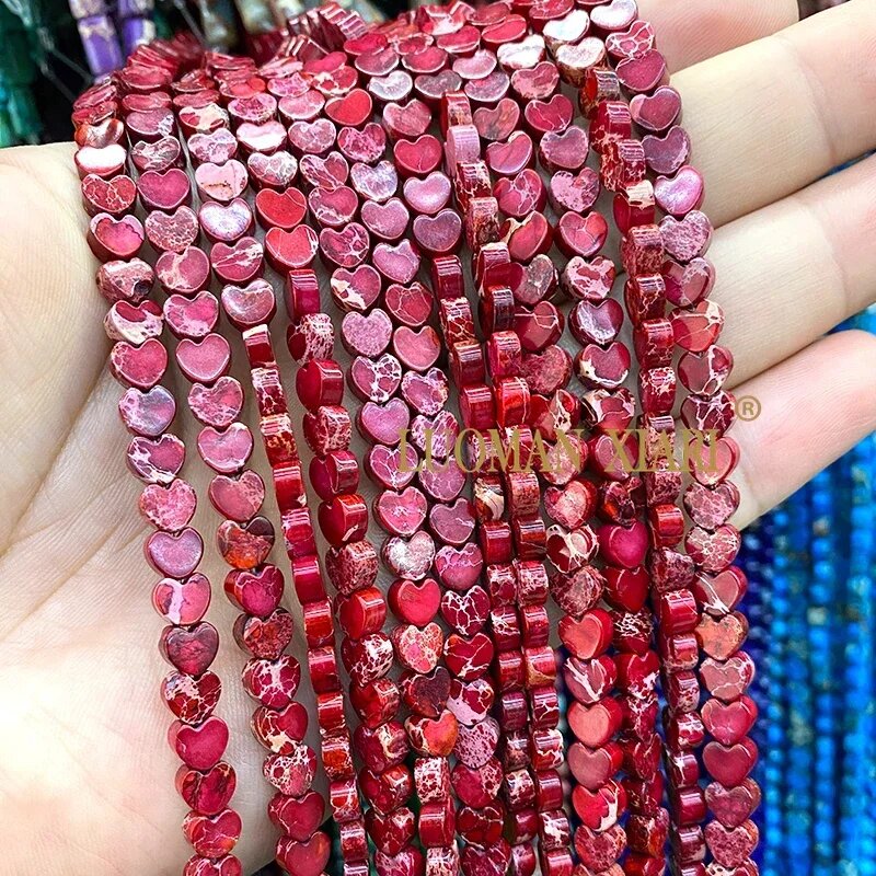 Бусины из яшмы LUOMAN XIARI 6 мм сердечки Розовый, 6mm 63-65pcs, red