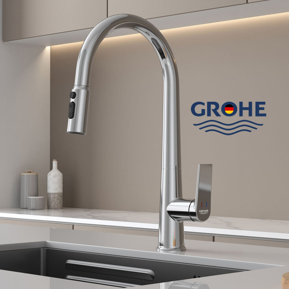 GROHE · Выдвижной смеситель для кухни с 2 режимами струи, латунный кран для мойки