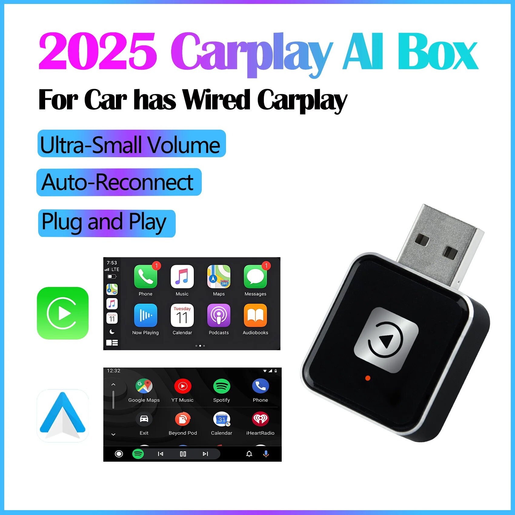 2025 новый 2 в 1 беспроводной Carplay AI Box Android Auto Plug and Play Подходит для EC11-SM