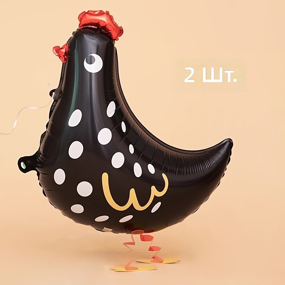 Фольгированные воздушные шары в виде курицы 3D, 2 шт, черные, с красным горошком и сердечками, для дня рождения, свадьбы и тематических вечеринок