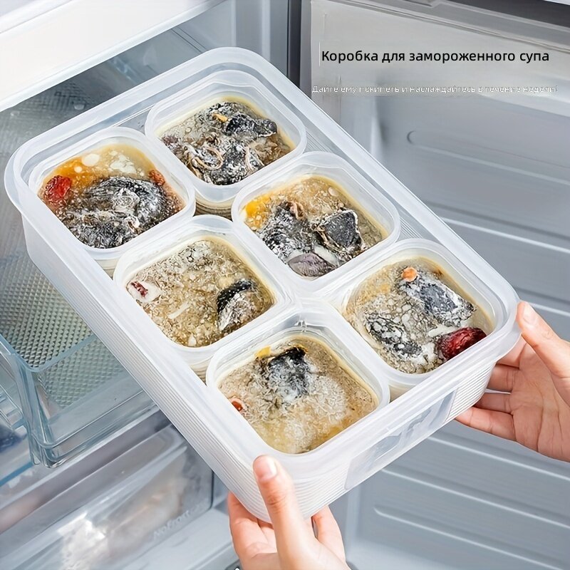 Набор контейнеров для хранения супов и продуктов в холодильнике и морозилке, комплект 6 малых + 1 большой, белый полупрозрачный