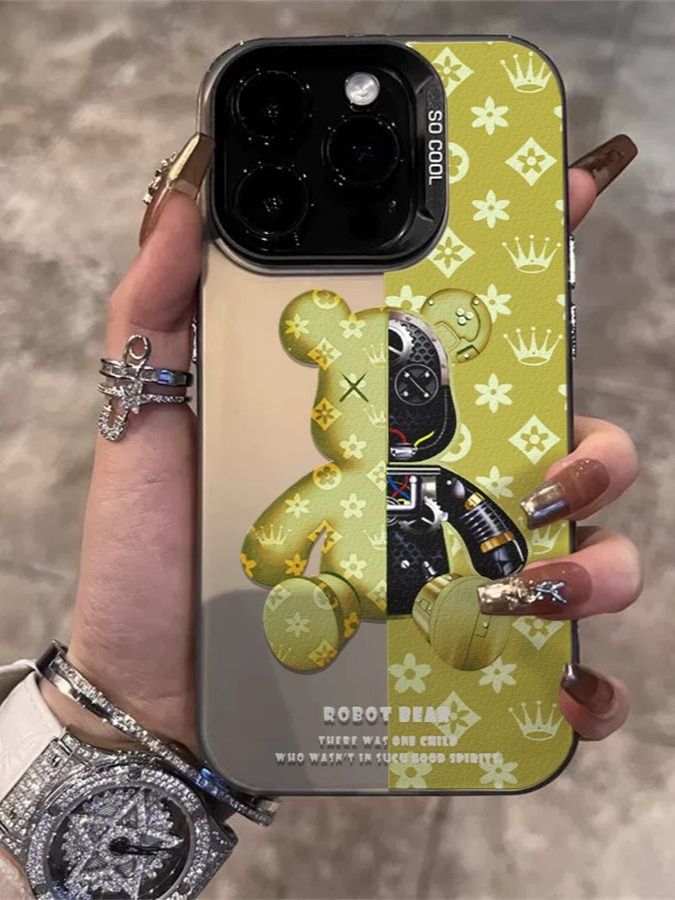 Чехол на Айфон 16 Плюс / iPhone 16 Plus чёрный с Механический микс-медведь