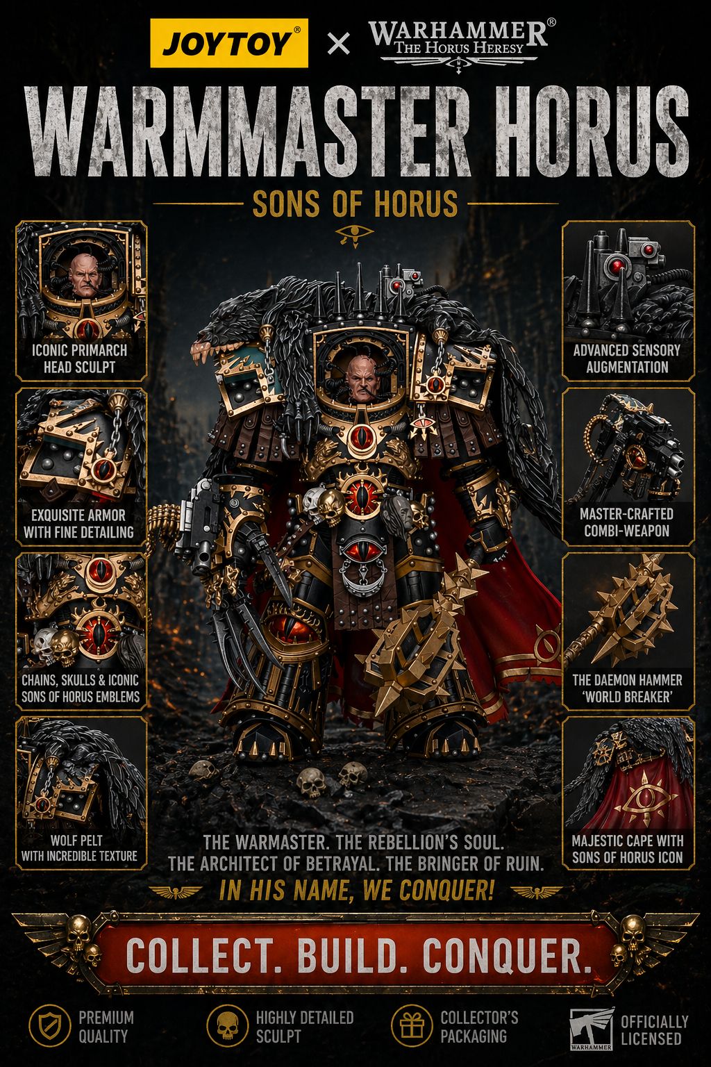 Подвижная фигурка JOYTOY Warhammer 40K 1/18 Sons of Horus Warmaster Horus Primarch of the XVlth Legion Подарочная модель