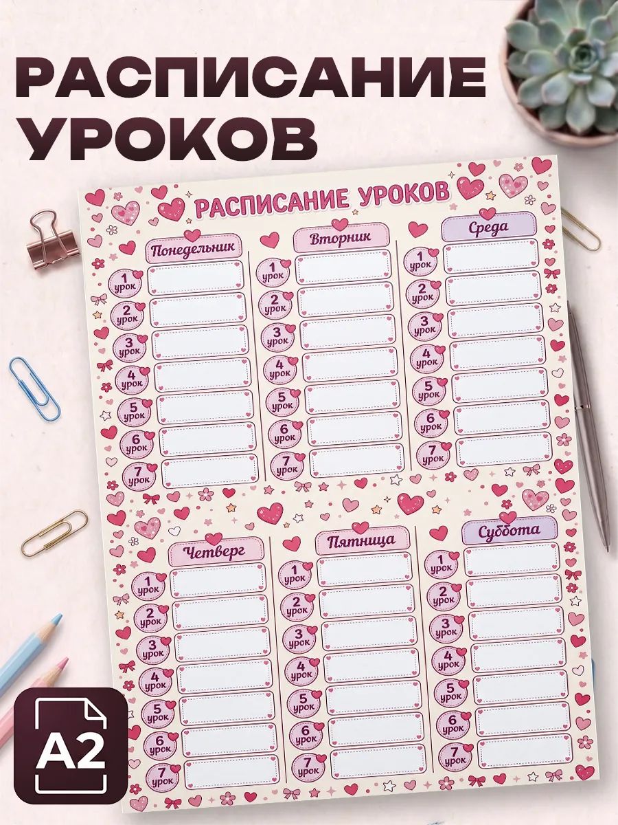 Расписание уроков для девочек / сердечки