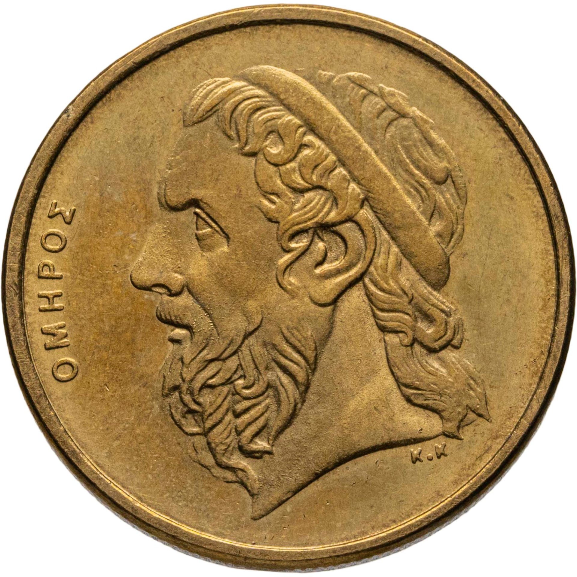 Греция 50 драхм drachmai 2000 Гомер греческий поэт, Мельхиор медь-никель, в сохранности AU