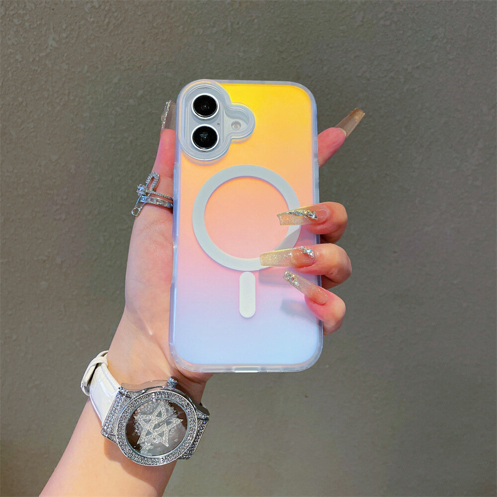 Подходит для чехла с лазерным градиентом для Apple 18 Pro Max, магнитного чехла для 17 Pro, матового чехла-хамелеона для iPhone 17.