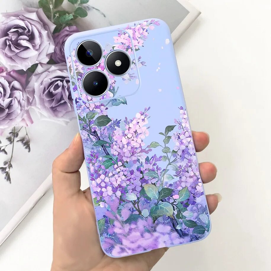 Для Realme C51 Чехол RMX3830 C 51 Задняя крышка Модные мягкие чехлы с цветочным рисунком для девочек Realme C53 RMX3760 C 51 C 53 Чехол для телефона