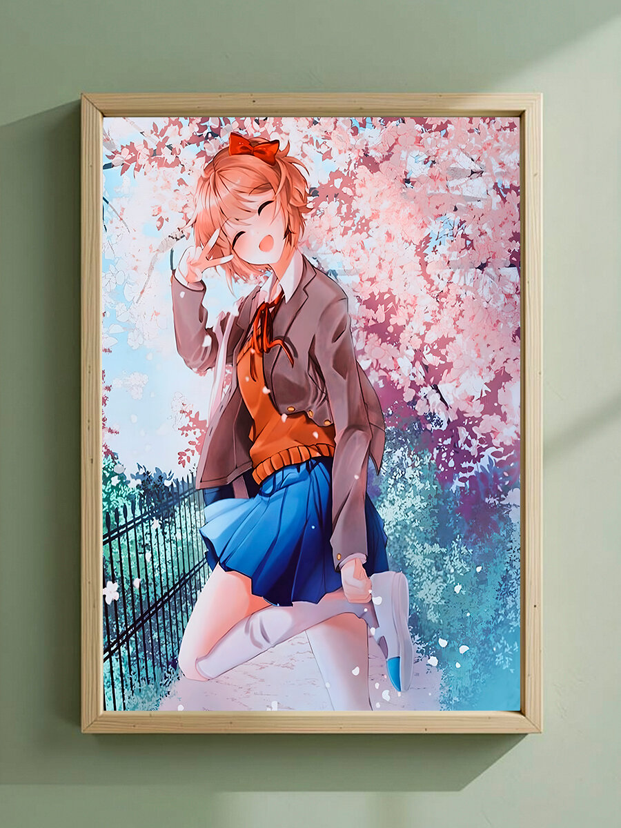 Постер, плакат на стену "Сайори весной: игра Doki Doki Literature Club" 42 см х 29,7 см (А3) Без Рамы