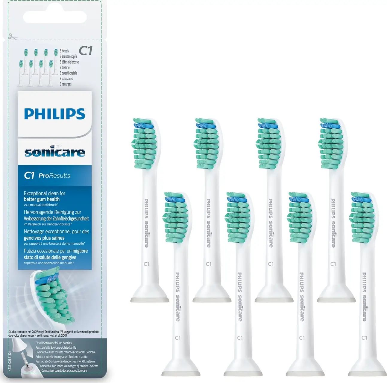 Насадки для электрической зубной щетки Philips Sonicare ProResults HX6018/07, для эффективного удаления налёта, 8 шт