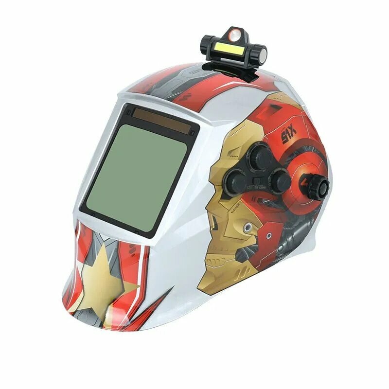 Маска сварочная, Большой цветной экран, Предпочтительное рабочее оборудование для сварщиков 100 x 90 мм, DIN 4/5-13 (с внешней регулировкой), Образец - Железный человек