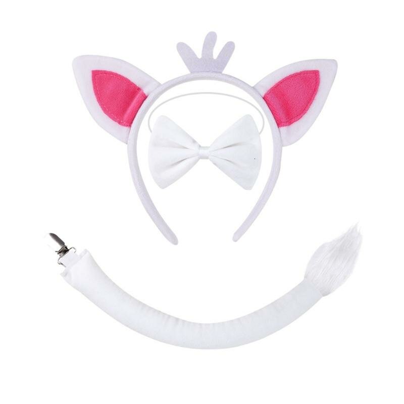 Лисья маска с ушами и хвостом для костюма, Белая лиса 3шт комплект