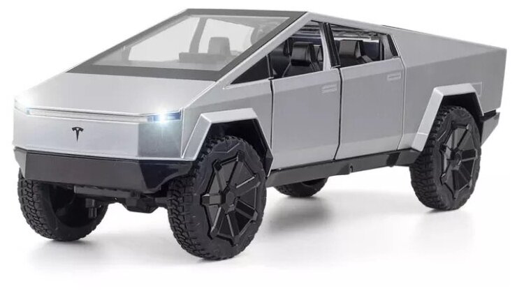 Металлическая коллекционная модель Tesla Cybertruck Pickup свет звук 24 см. 1:24 (Цвет: Серебро)