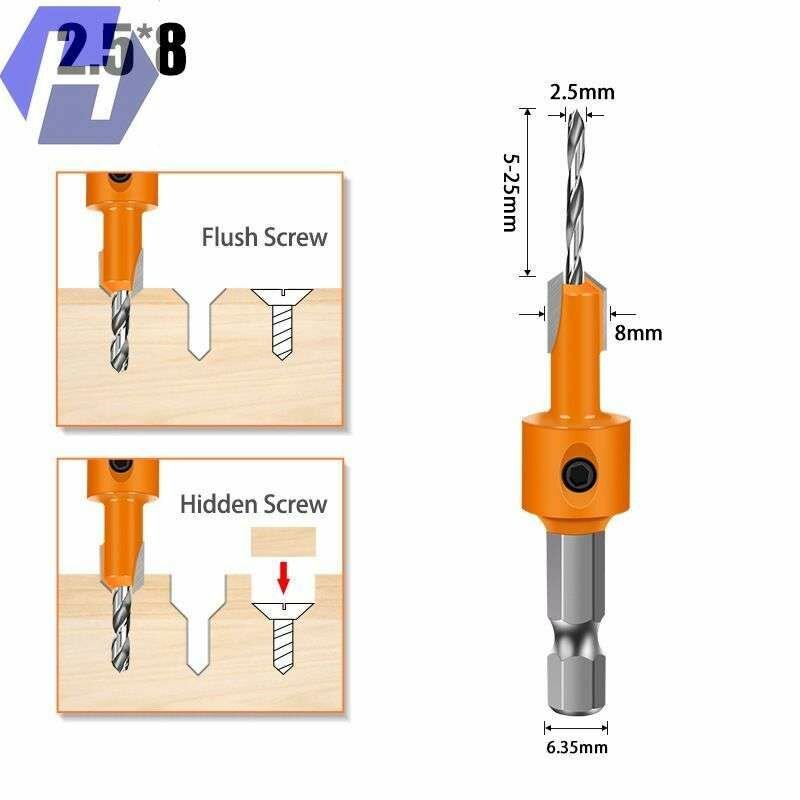Сверло с зенкером по дереву 2.5 x 8 мм, зенкер 8 мм, шестигранный хвостовик 6.35 мм JGZUI